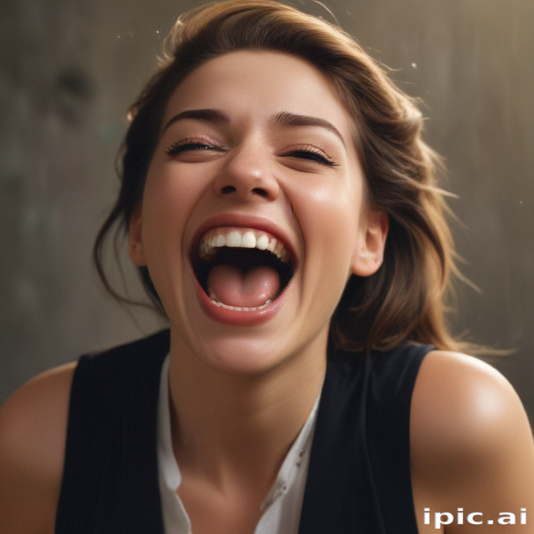 Joyful Woman Laughing Heartily, Radiating Happiness and Positive Energy