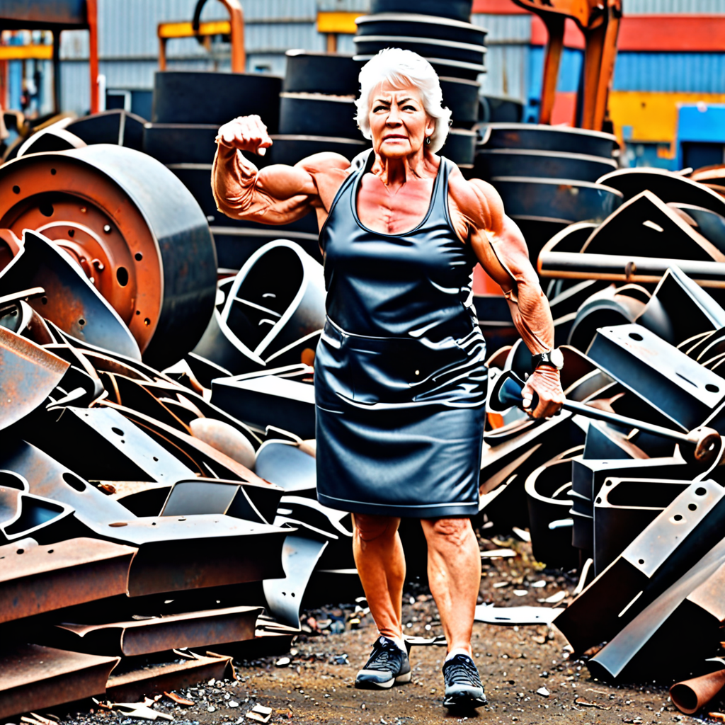 A very strong muscular elderly female very overweight bodybuilder in a ...