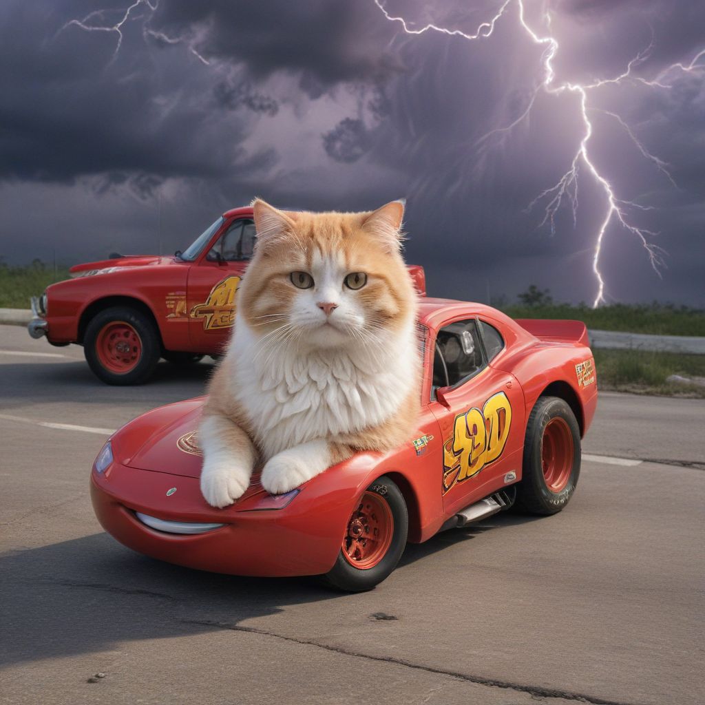 Cat combination with lightning mcqueen