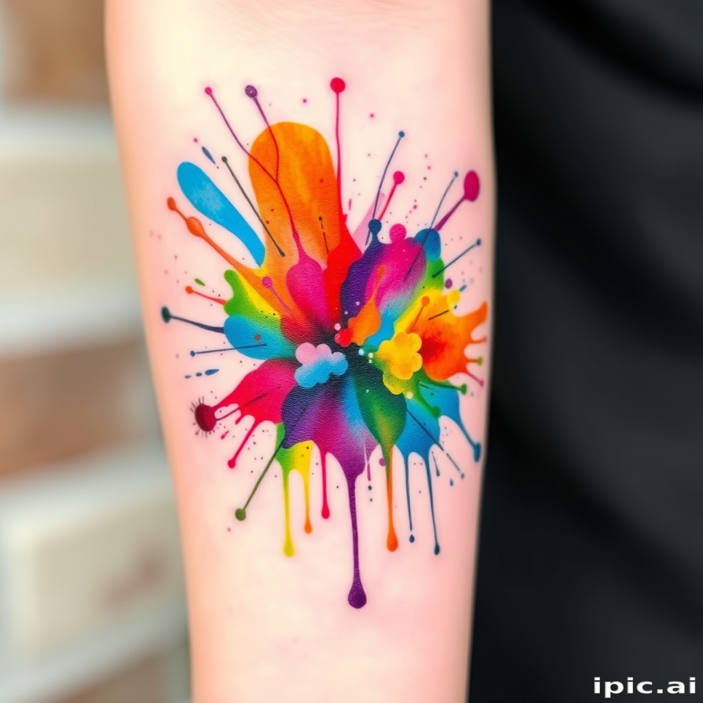 Vibrant Splash of Colors: A Stunning Artistic Tattoo on Skin