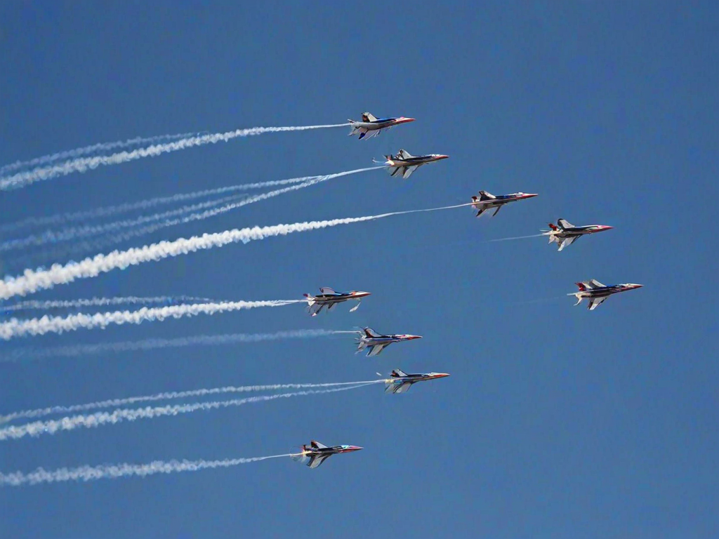 Spectacular Air Show Featuring Precision Formation Flying by Military Jets