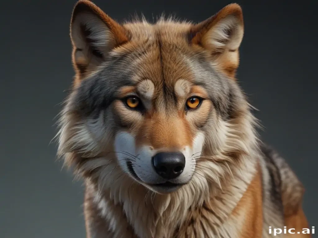 A Majestic Close-Up Portrait of a Realistic and Expressive Wolf.