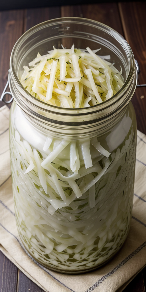 Freshly Prepared Sauerkraut Fermented in a Large Glass Jar Container