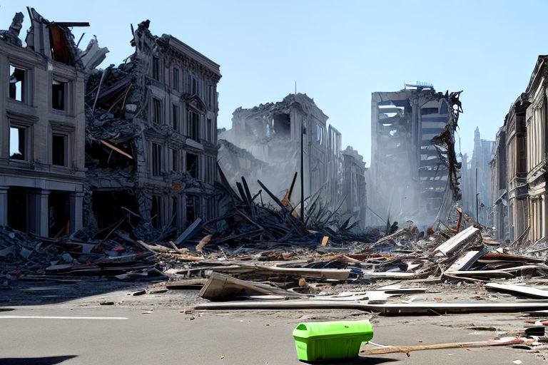 A destroyed city neweyork and destroyed buildings due to the earthquake 4k