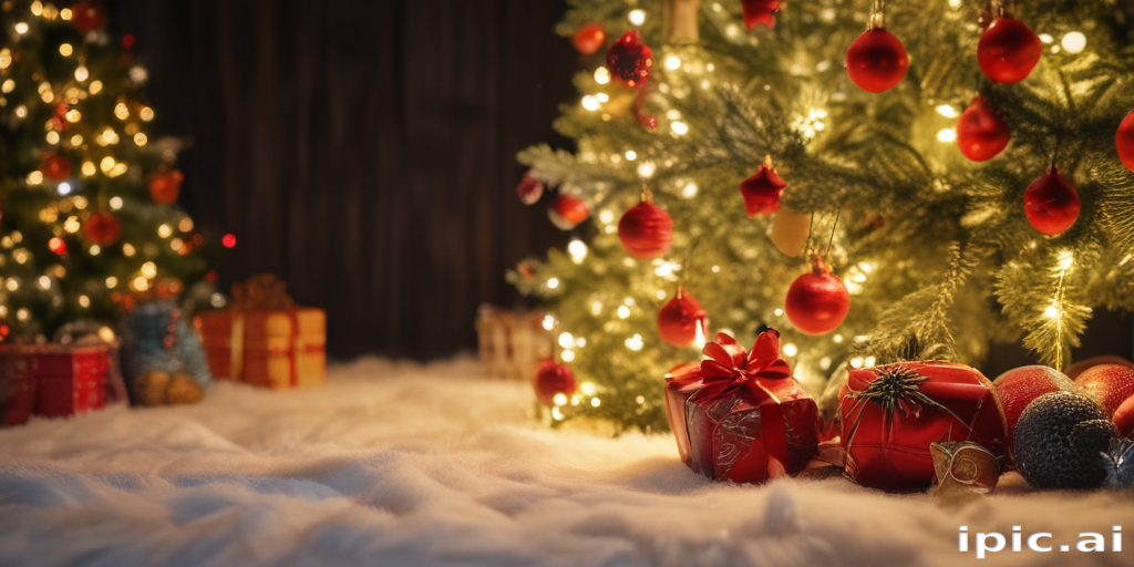 Festive Christmas Scene with Beautifully Decorated Trees and Colorful Gifts