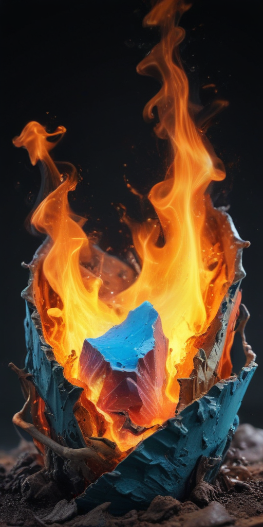 Enchanting Flames Erupting from a Vibrant Blue Crystal in Nature's Embrace