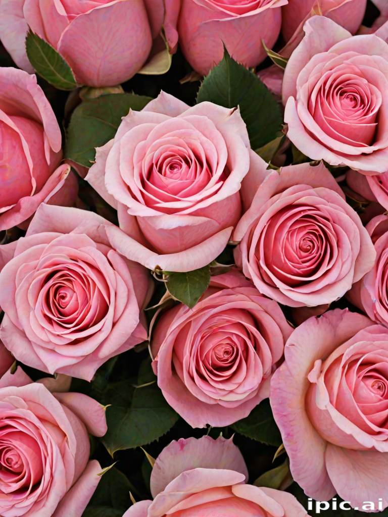 A Beautiful Arrangement of Soft Pink Roses in Full Bloom.