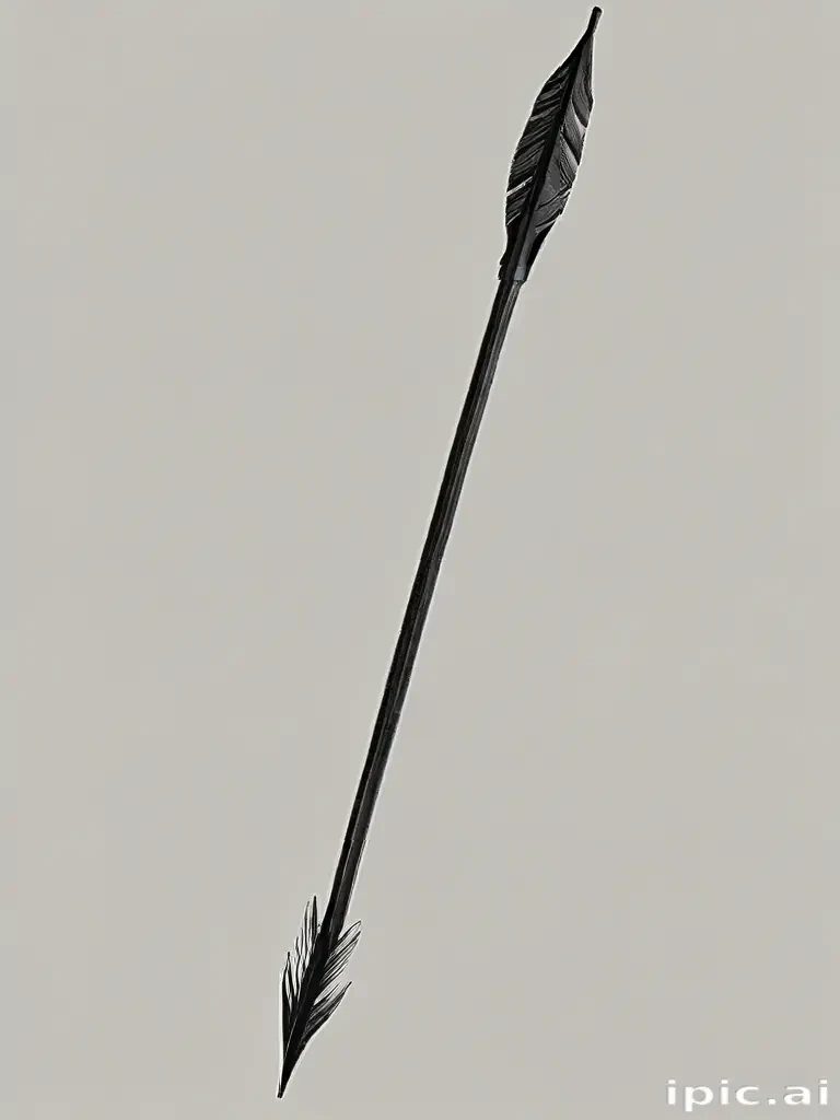 A Long, Elegant Black Arrow with Intricate Feather Details and Design