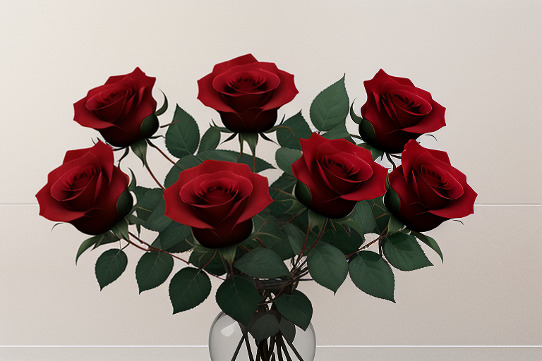 A Beautiful Arrangement of Seven Elegant Red Roses in a Vase