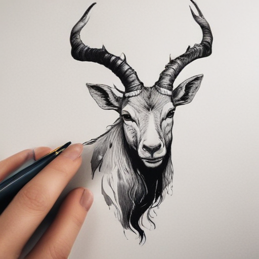 Create simple markhor horn logo sketch with black ink