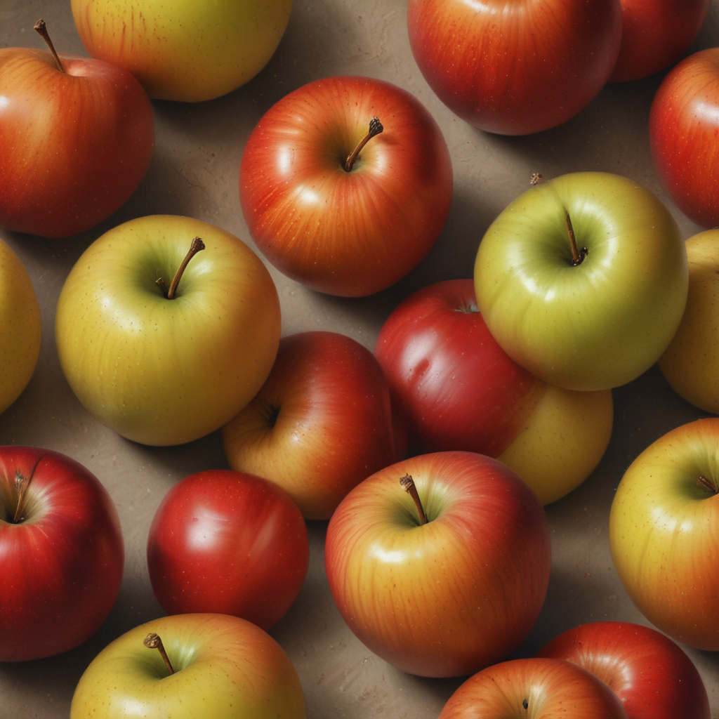 A Colorful Assortment of Fresh Apples in Various Shades and Sizes.