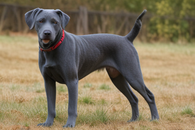 A Playful Gray Labrador Retriever Standing in a Sunny Field.