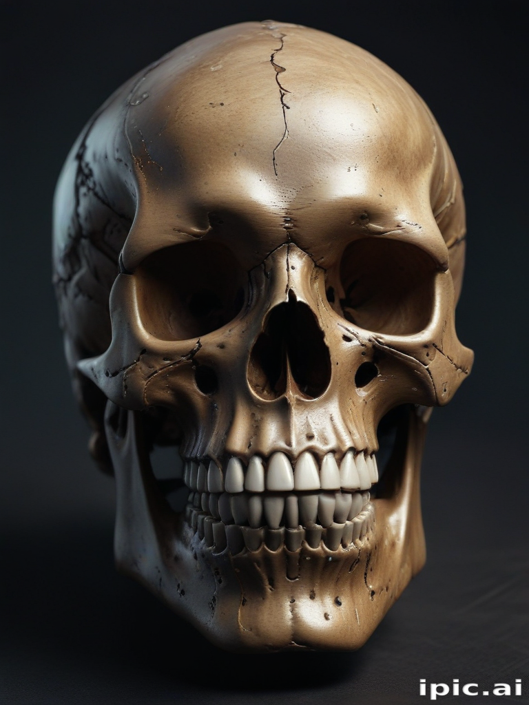 Realistic Human Skull Model Showcasing Intricate Details and Textures