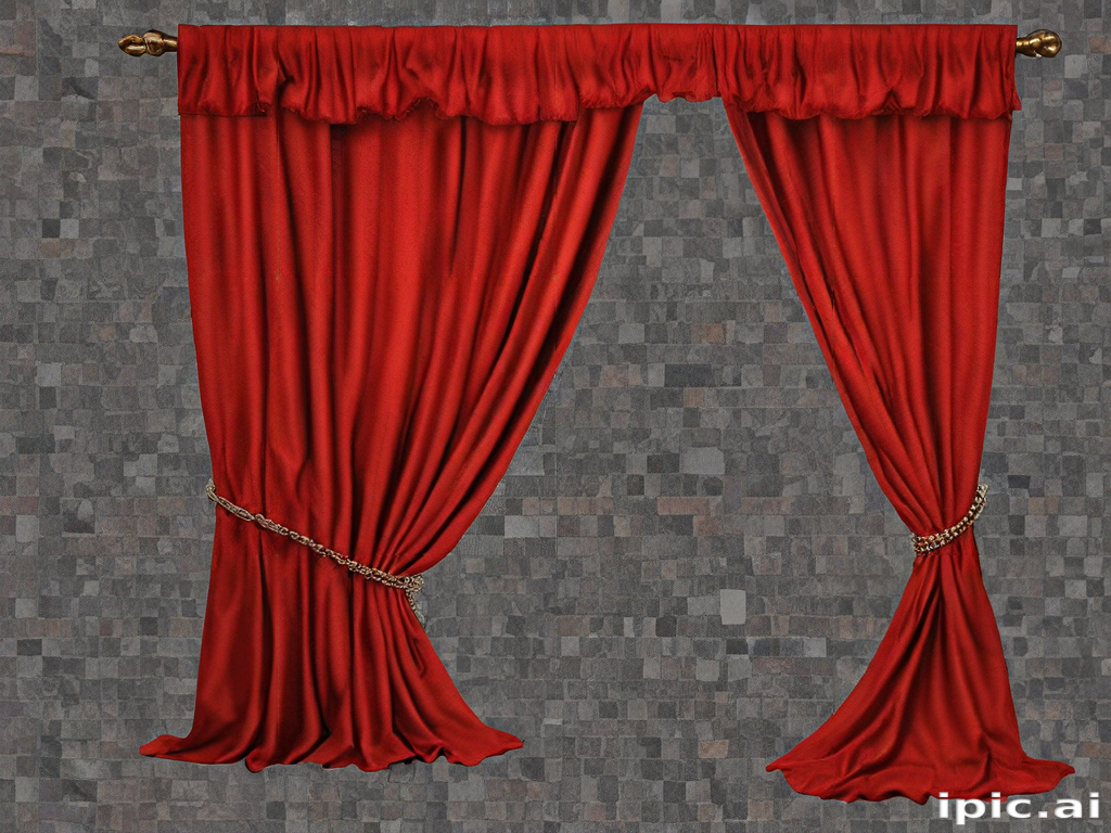 Elegant Red Drapery Curtains with Decorative Tiebacks Hanging Gracefully.