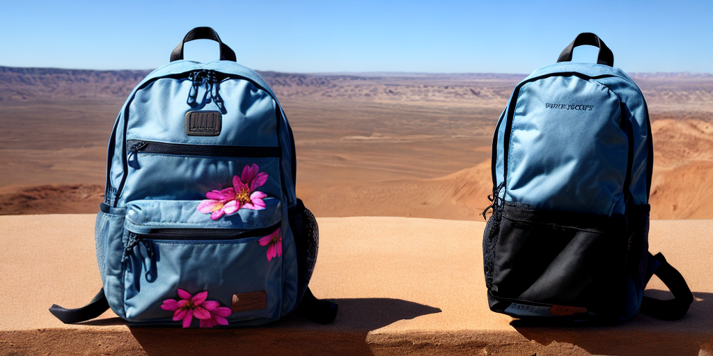 backpack with flowers in the desert