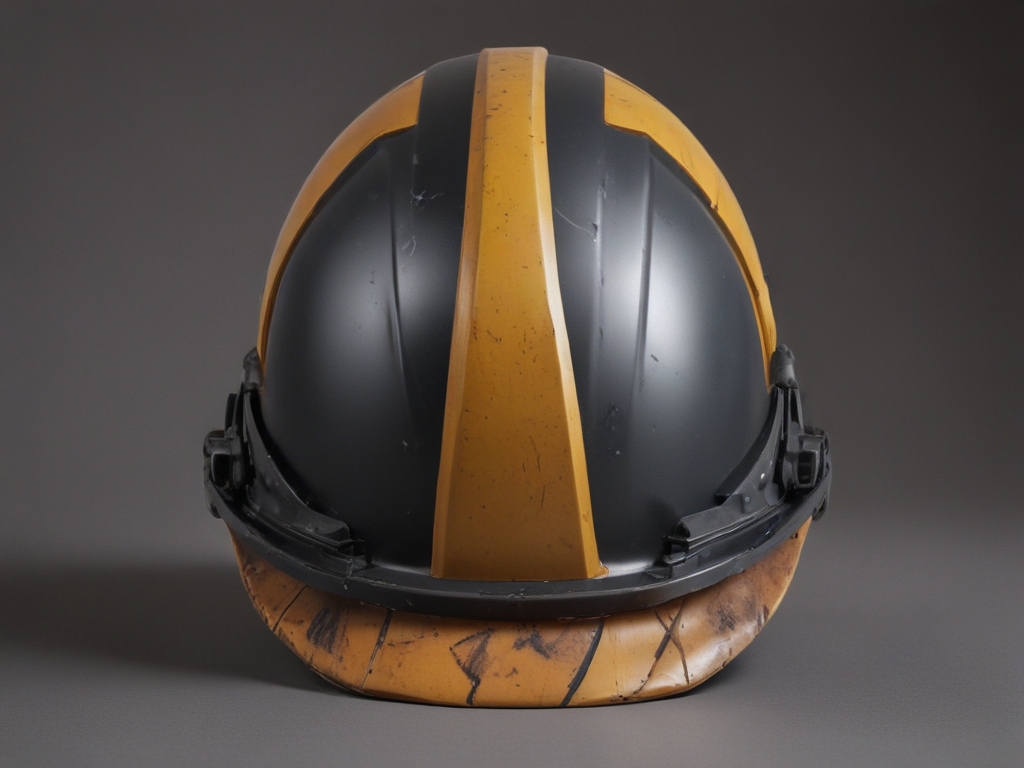 Sturdy Yellow and Black Construction Helmet with Visible Wear and Tear
