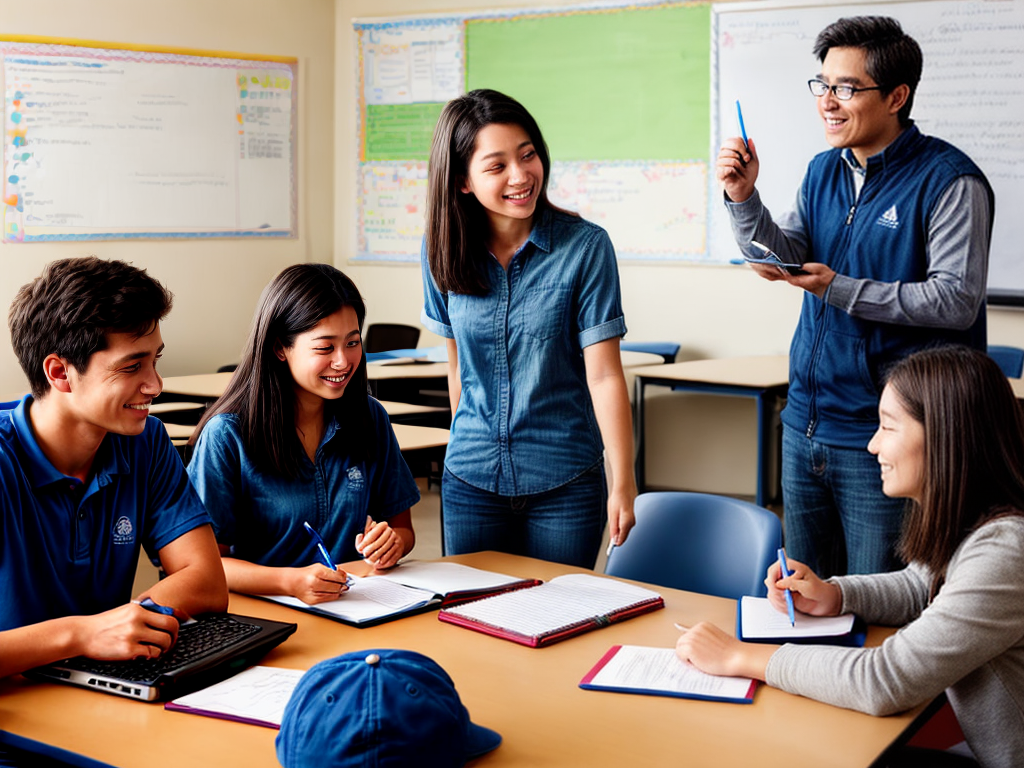 teacher giving a lesson to high school students
