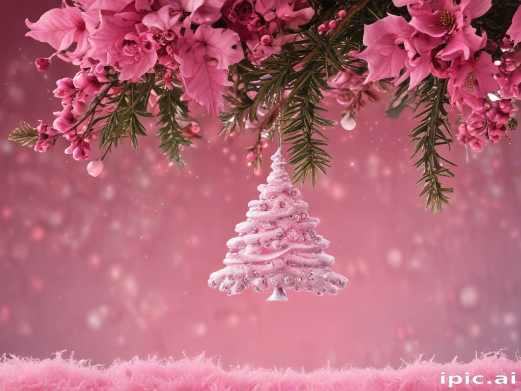 Charming Pink Christmas Scene with Festive Decorations and Delicate Tree