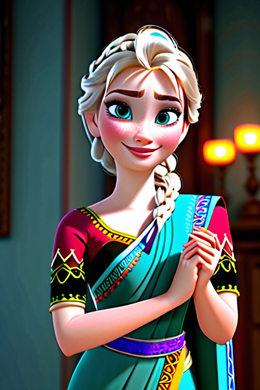 Elsa and Anna hugs together in saree indian smile frozen disney smile ...