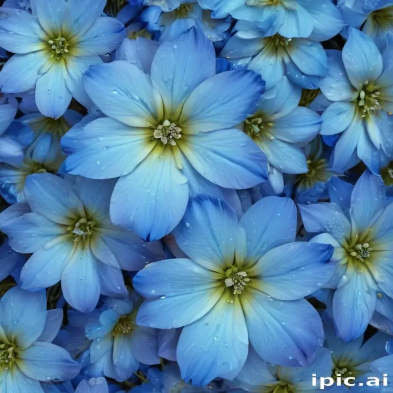 Beautiful Blue Flowers with Dewdrops Creating a Serene Nature Scene