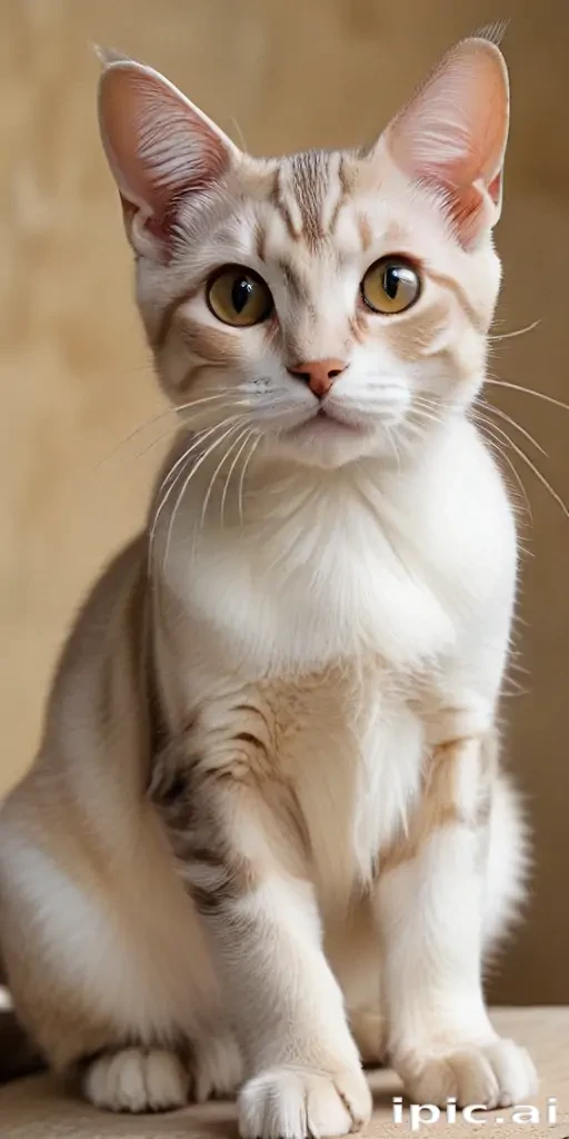 A Charming Cream-Colored Cat with Striking Eyes and Playful Expression.