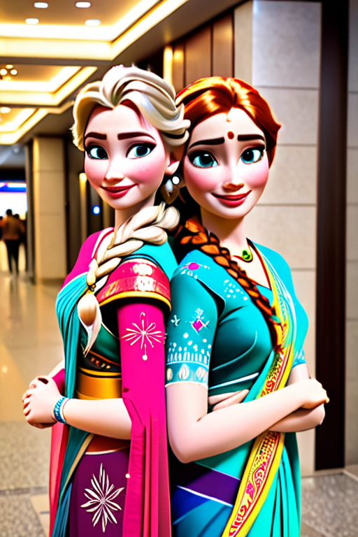 Elsa and Anna hugs together in saree indian smile to airport frozen ...