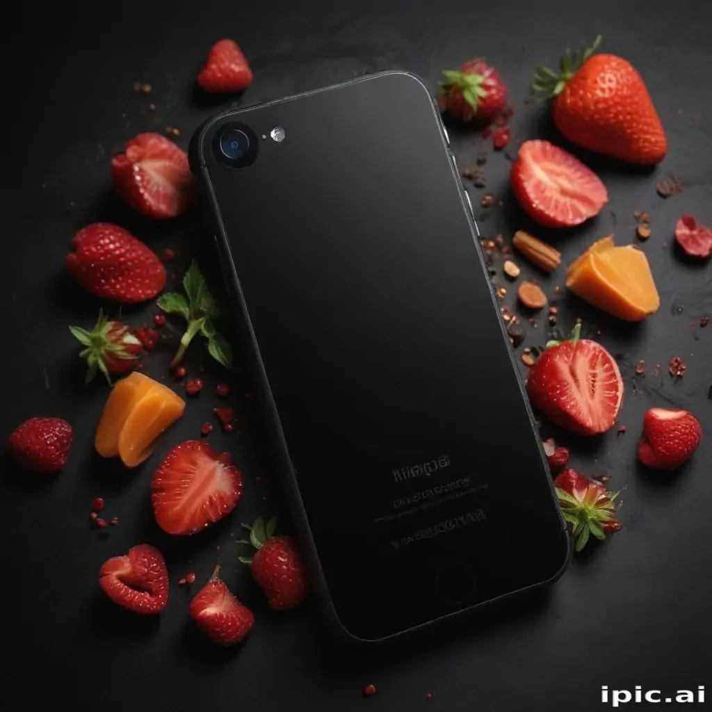 Smartphone Surrounded by Fresh Strawberries and Colorful Fruit on Black ...
