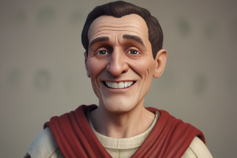 Show a humorous caricature depiction of Julius Caesar seen from the ...