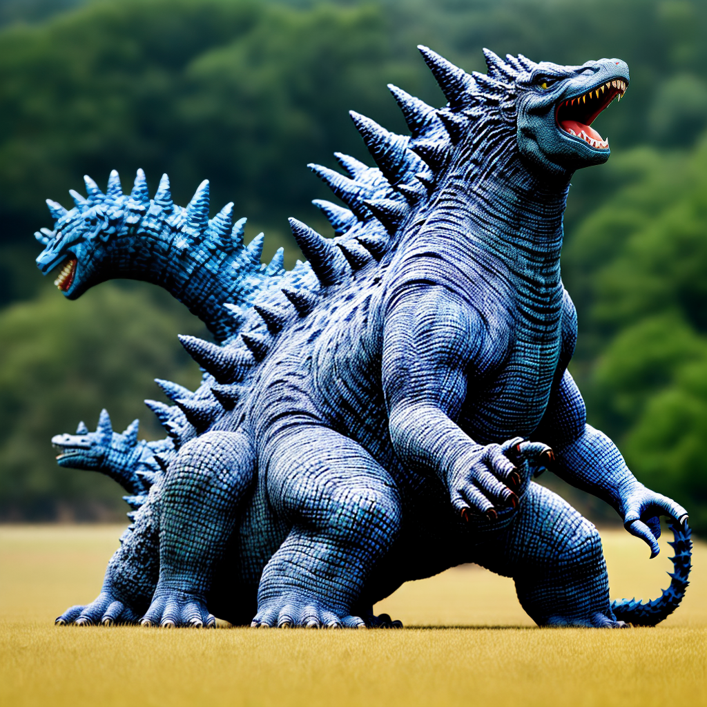 Godzilla stepping on tiny people