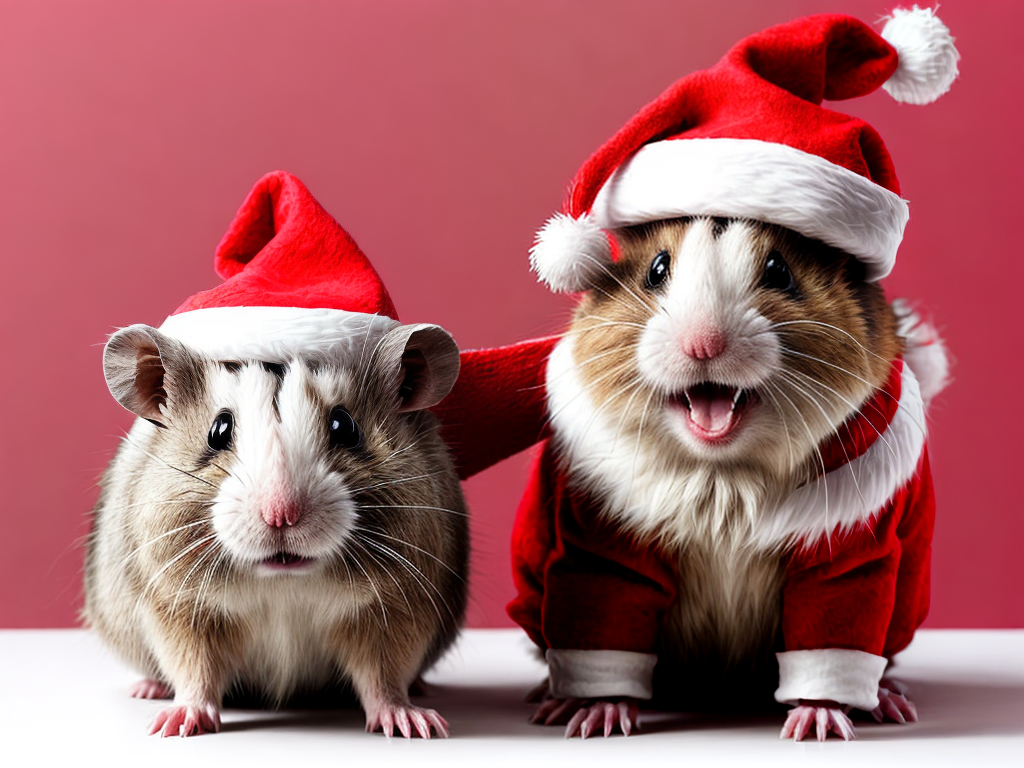 Angry hamster with santa hat, candycane und christmas background