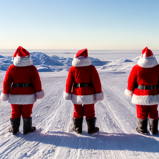 santa with elves and reindeer exercise in freezing north pole