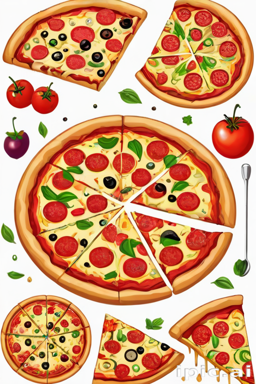 A Delicious Array of Colorful Pizzas with Fresh Toppings and Slices.