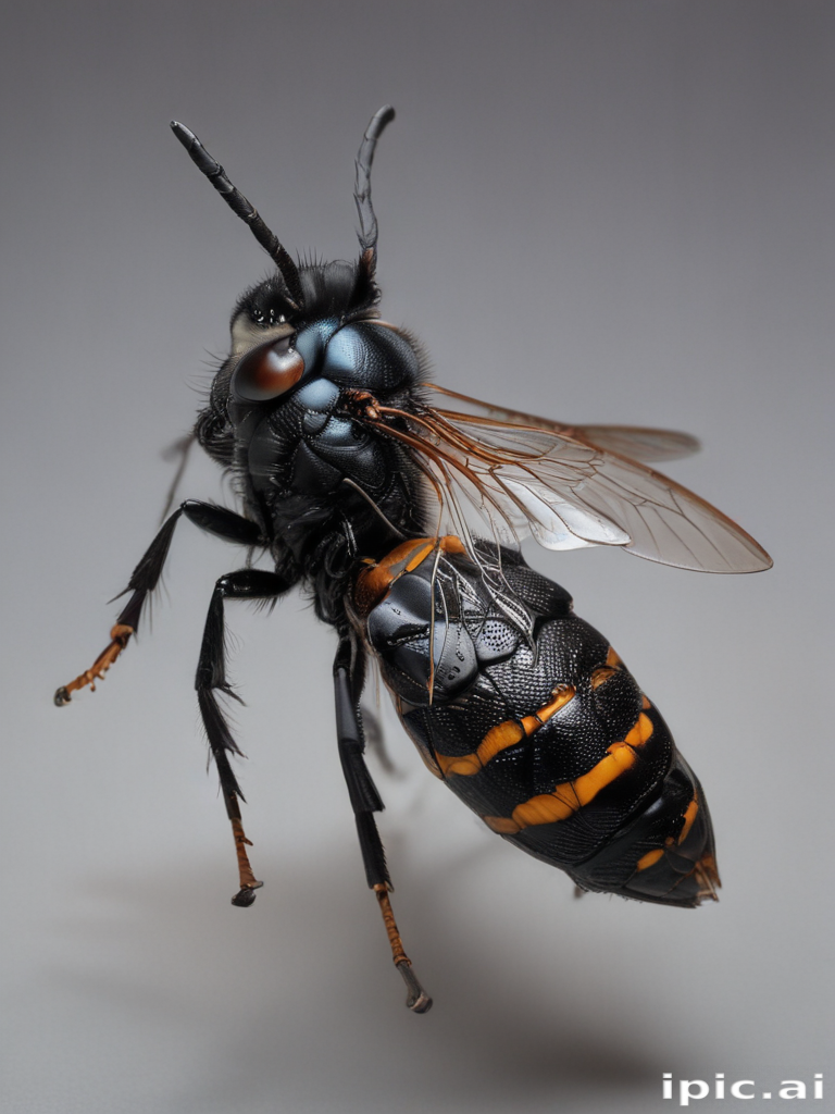 A Close-Up View of a Strikingly Colored Bee with Intricate Details.