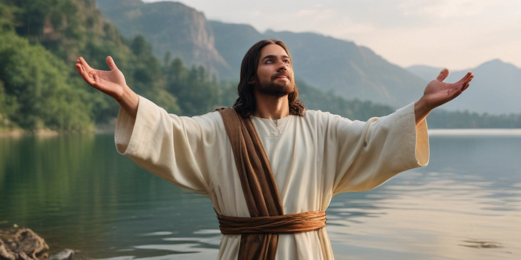 Jesus Christ, after his resurrection, speaking with his disciples with ...