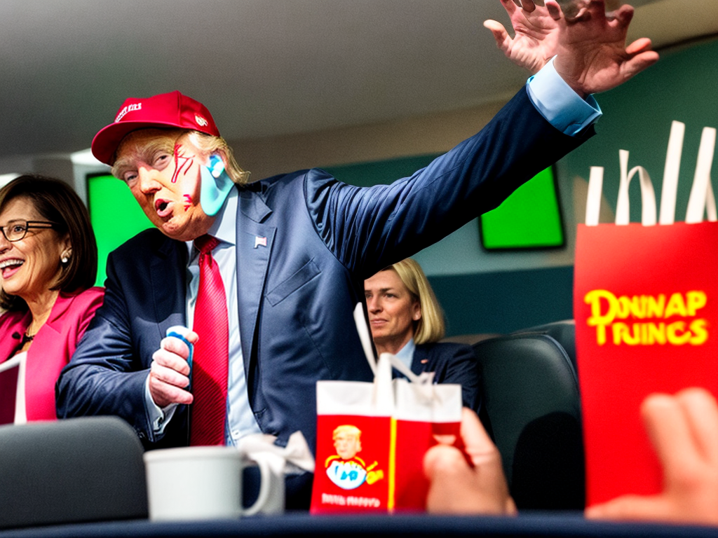 donald trump waving his hands over a happy meal