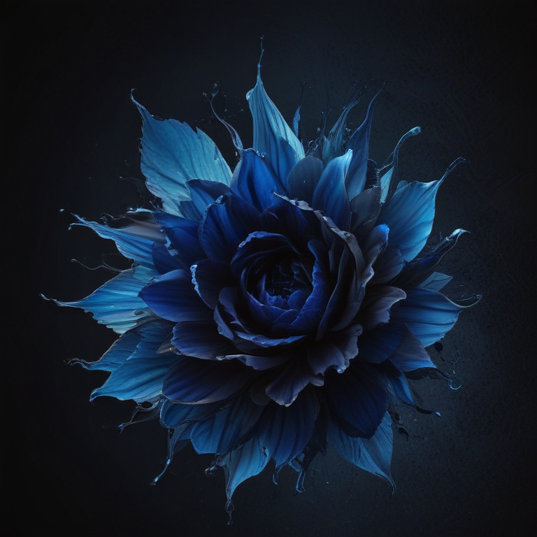 Enchanting Deep Blue Rose with Water Droplets Against a Dark Background