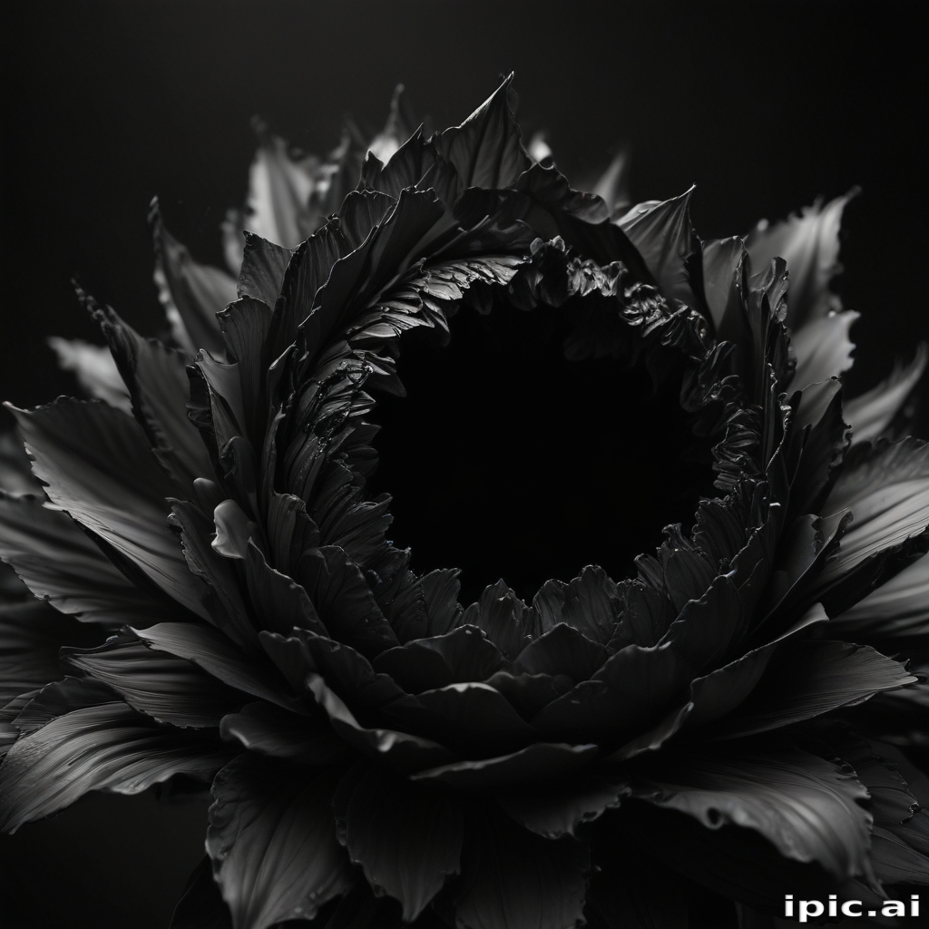 Intricate Black Flower with Deep Hollow Center in Monochrome Elegance