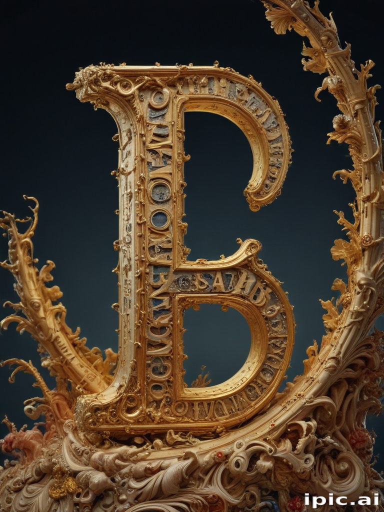 Intricately Carved Golden Letter B Surrounded by Decorative Flourishes ...