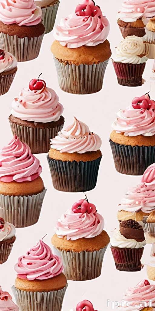 A Delightful Array of Colorful Cupcakes with Creamy Frosting and Cherries.