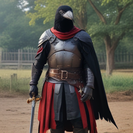 the character is from medieval times, carries a sword, has a raven mask