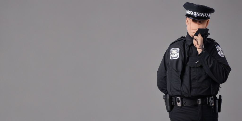 Realistic Police Figurine in Uniform Posing Against a Neutral Background