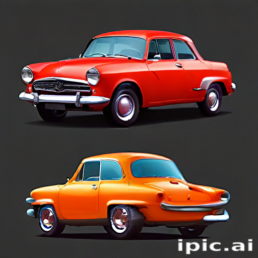 Classic Vintage Cars in Bright Red and Orange Colors Against a Dark ...