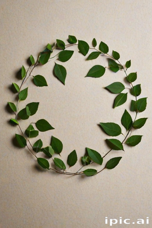 A Circular Arrangement of Fresh Green Leaves on a Light Background.