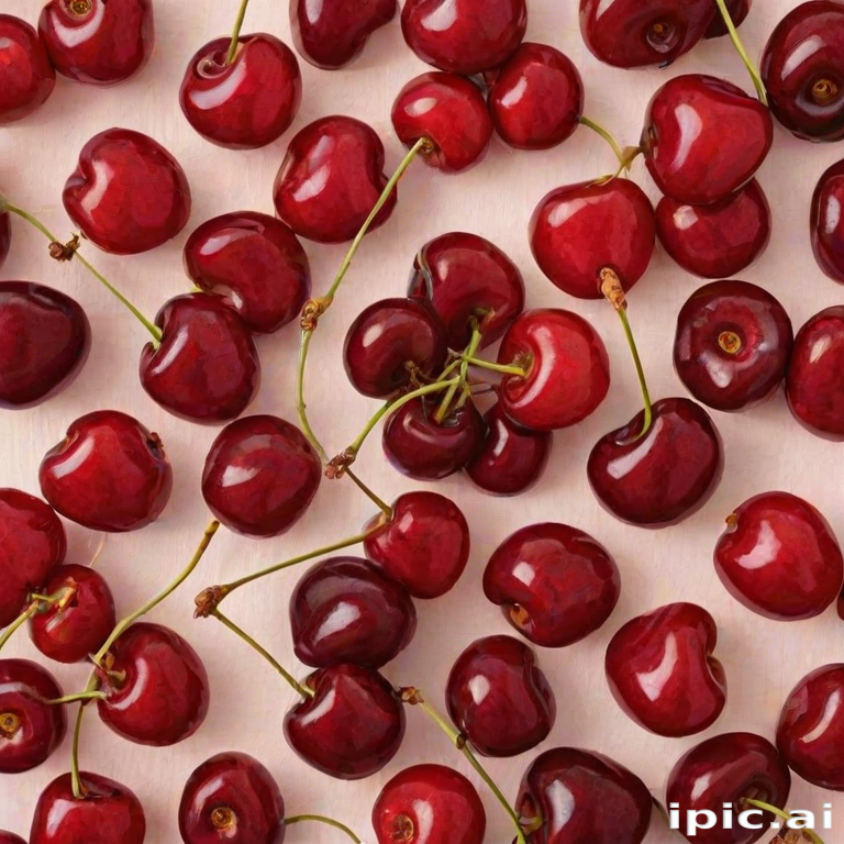 A Vibrant Collection of Fresh, Juicy Cherries Spread Across a Pink Surface.
