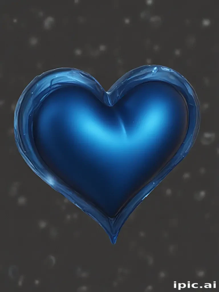 Shiny Blue Heart Floating Against a Dark Background with Sparkling Effects
