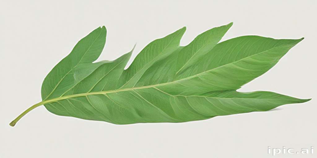 A Large Green Leaf with Distinctive Shape and Vibrant Color on White ...