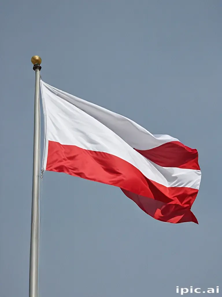 Polish National Flag Waving Majestically Against a Clear Blue Sky