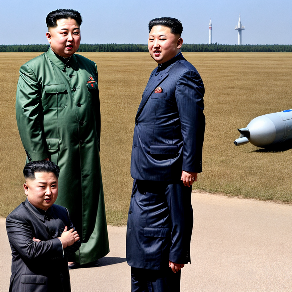 Midget sized Vladimir Putin stood next to tall Kim Jung Un with a ...