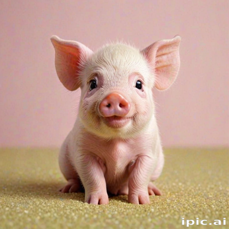 Adorable Baby Piglet with a Charming Smile Against a Soft Pink Background
