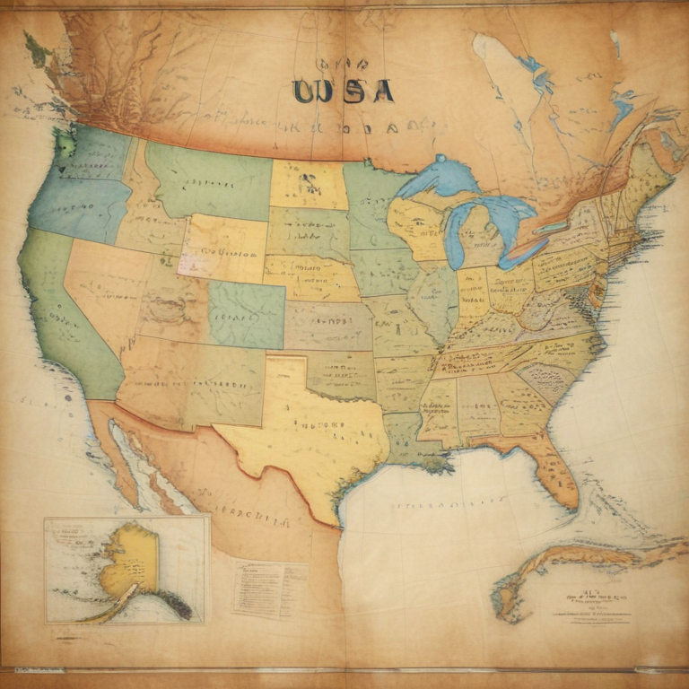 Historical Map of the United States Highlighting States and Territories ...